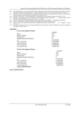 Impact of Accounting Ethics on the Practice of Accounting Profession In ...