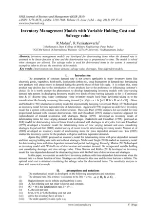 Inventory Management Models with Variable Holding Cost and Salvage value | PDF | Logistics ...