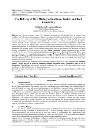 The Delivery of Web Mining in Healthcare System on Cloud Computing | PDF