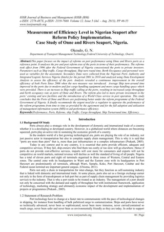 Measurement of Efficiency Level in Nigerian Seaport after Reform Policy ...