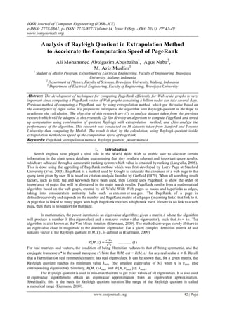Analysis of Rayleigh Quotient in Extrapolation Method to Accelerate the Computation Speed of ...