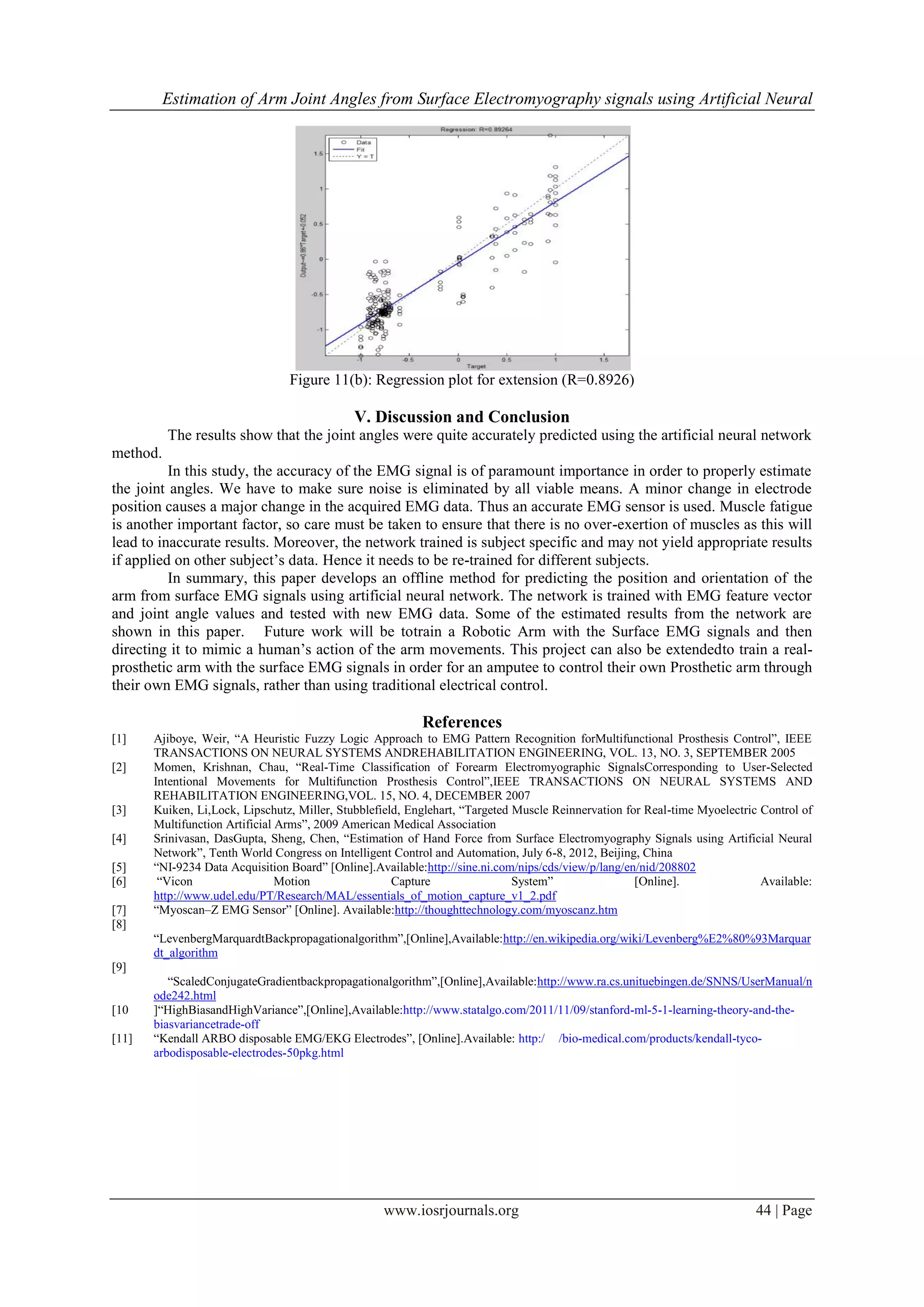 Estimation of Arm Joint Angles from Surface Electromyography signals using Artificial Neural ...