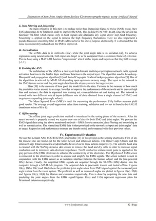 Estimation of Arm Joint Angles from Surface Electromyography signals using Artificial Neural ...