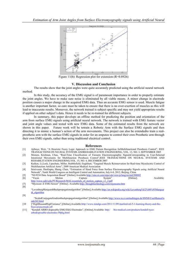 Estimation of Arm Joint Angles from Surface Electromyography signals using Artificial Neural ...
