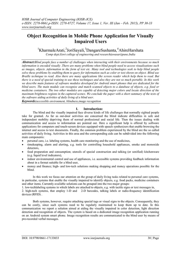 Object Recognition in Mobile Phone Application for Visually Impaired Users | PDF