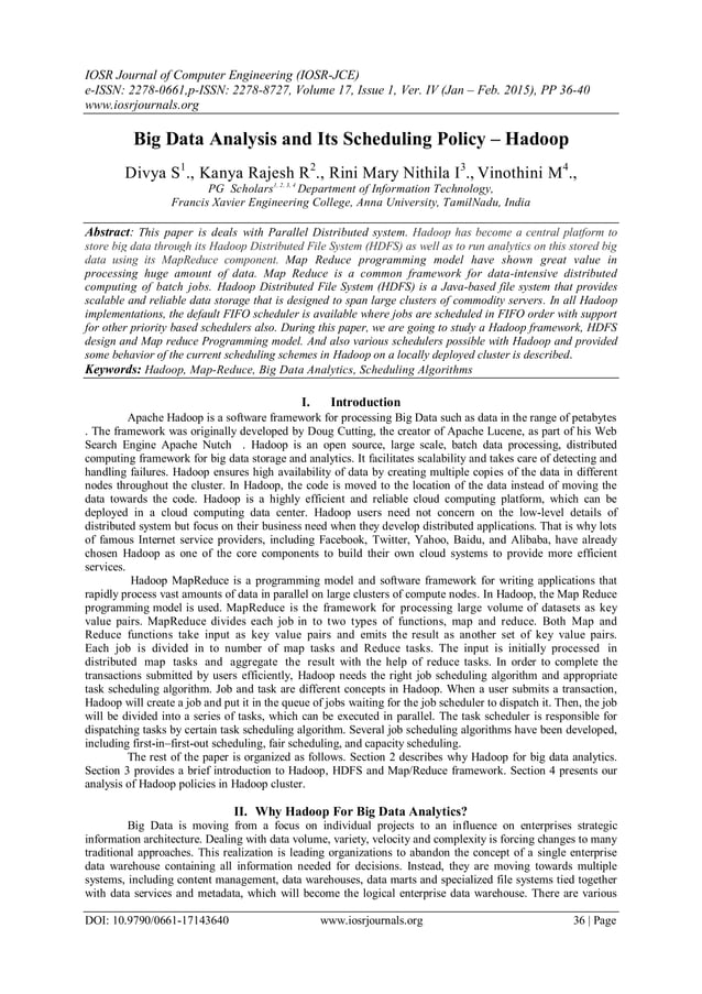 Big Data Analysis and Its Scheduling Policy – Hadoop | PDF | Cloud Computing | Internet