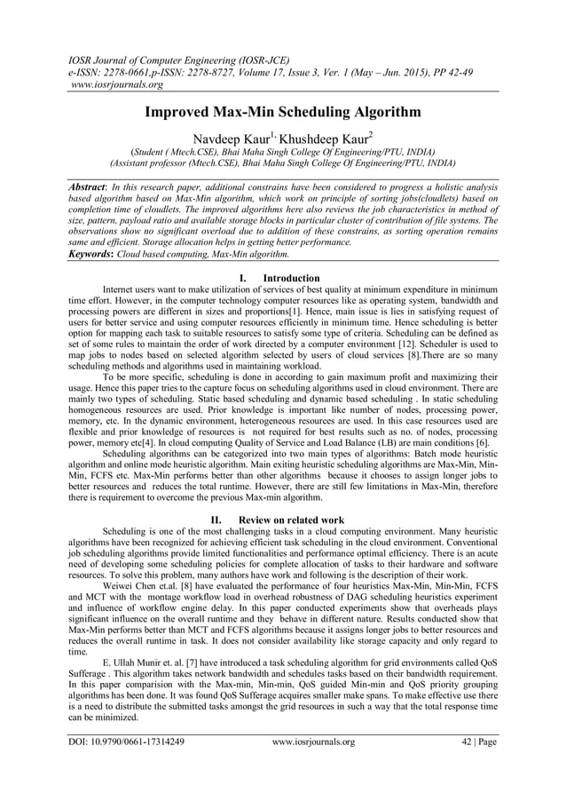 Improved Max-Min Scheduling Algorithm | PDF