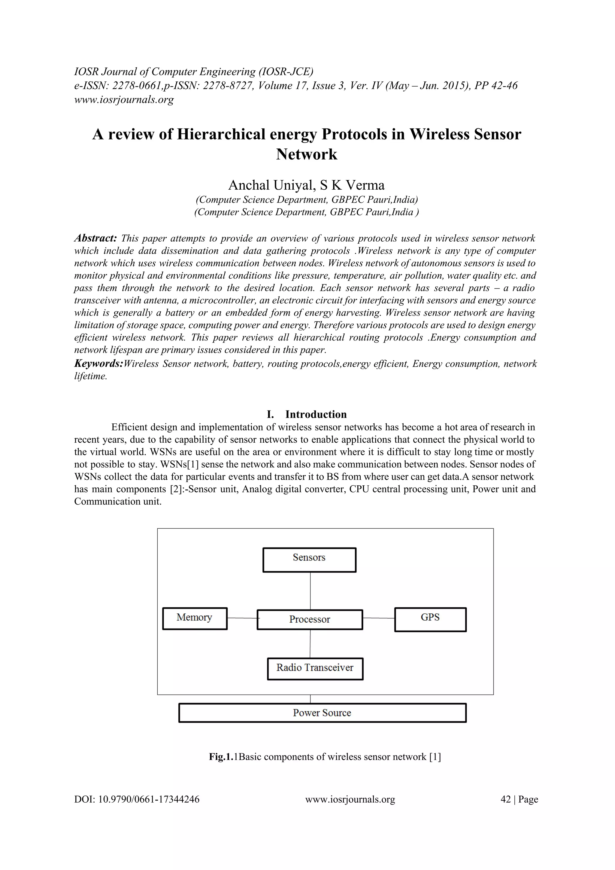 A review of Hierarchical energy Protocols in Wireless Sensor Network | PDF