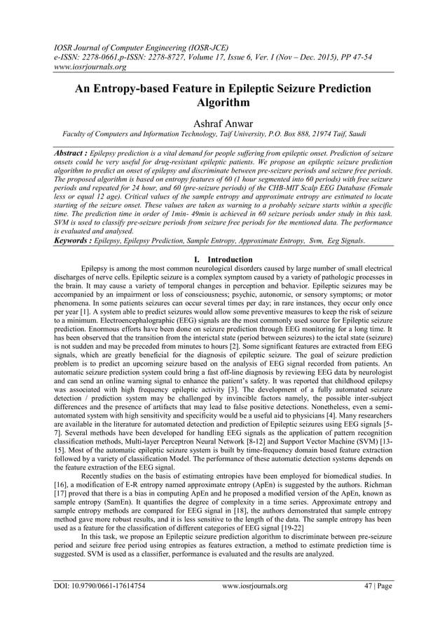 An Entropy Based Feature In Epileptic Seizure Prediction Algorithm Pdf
