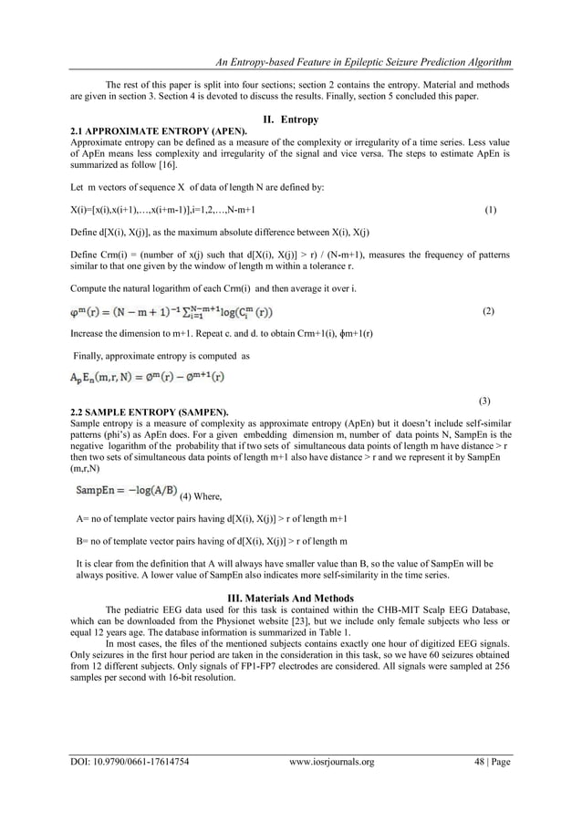 An Entropy Based Feature In Epileptic Seizure Prediction Algorithm Pdf