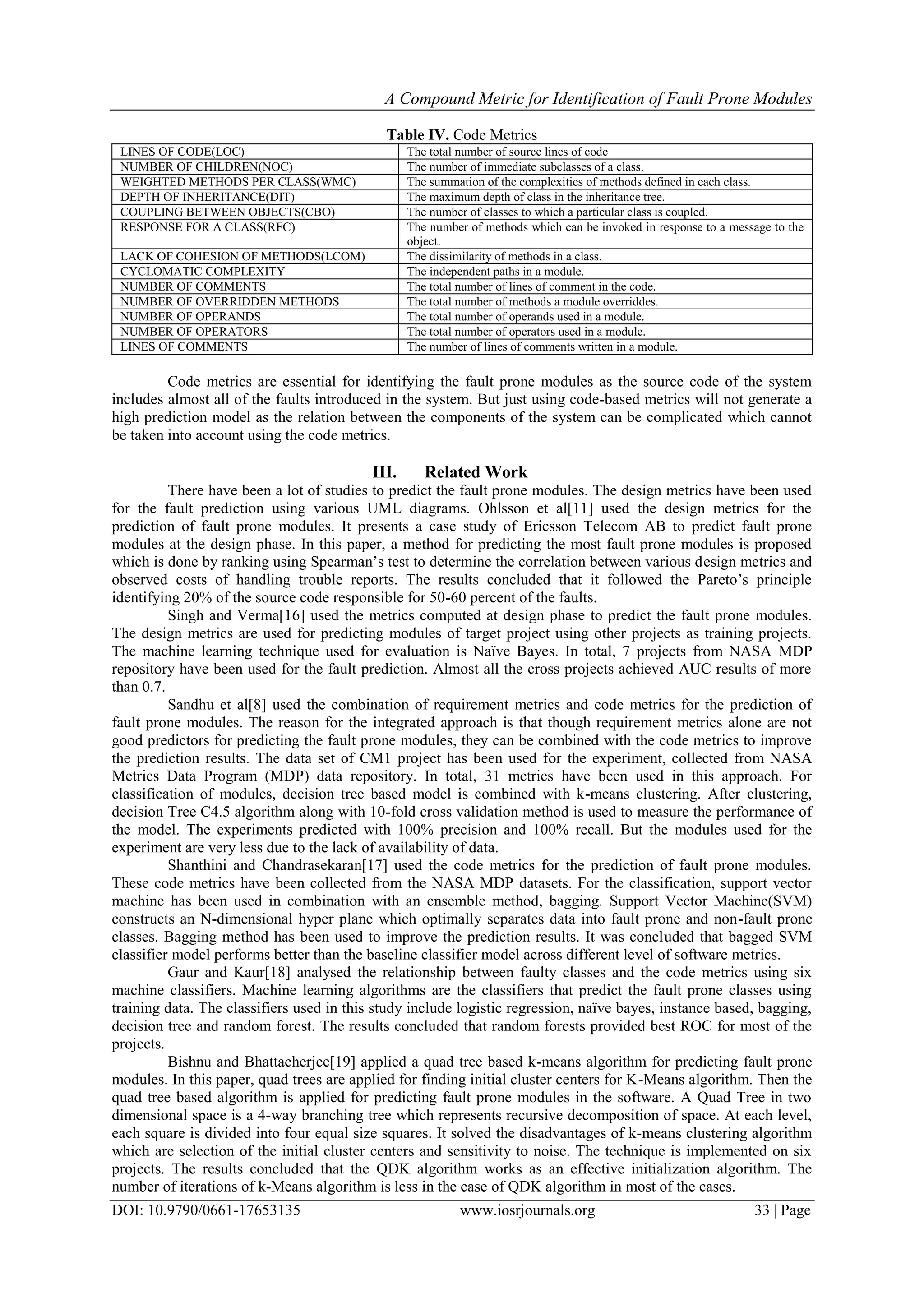 A Compound Metric for Identification of Fault Prone Modules | PDF