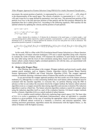 Filter-Wrapper Approach to Feature Selection Using PSO-GA for Arabic Document Classification ...