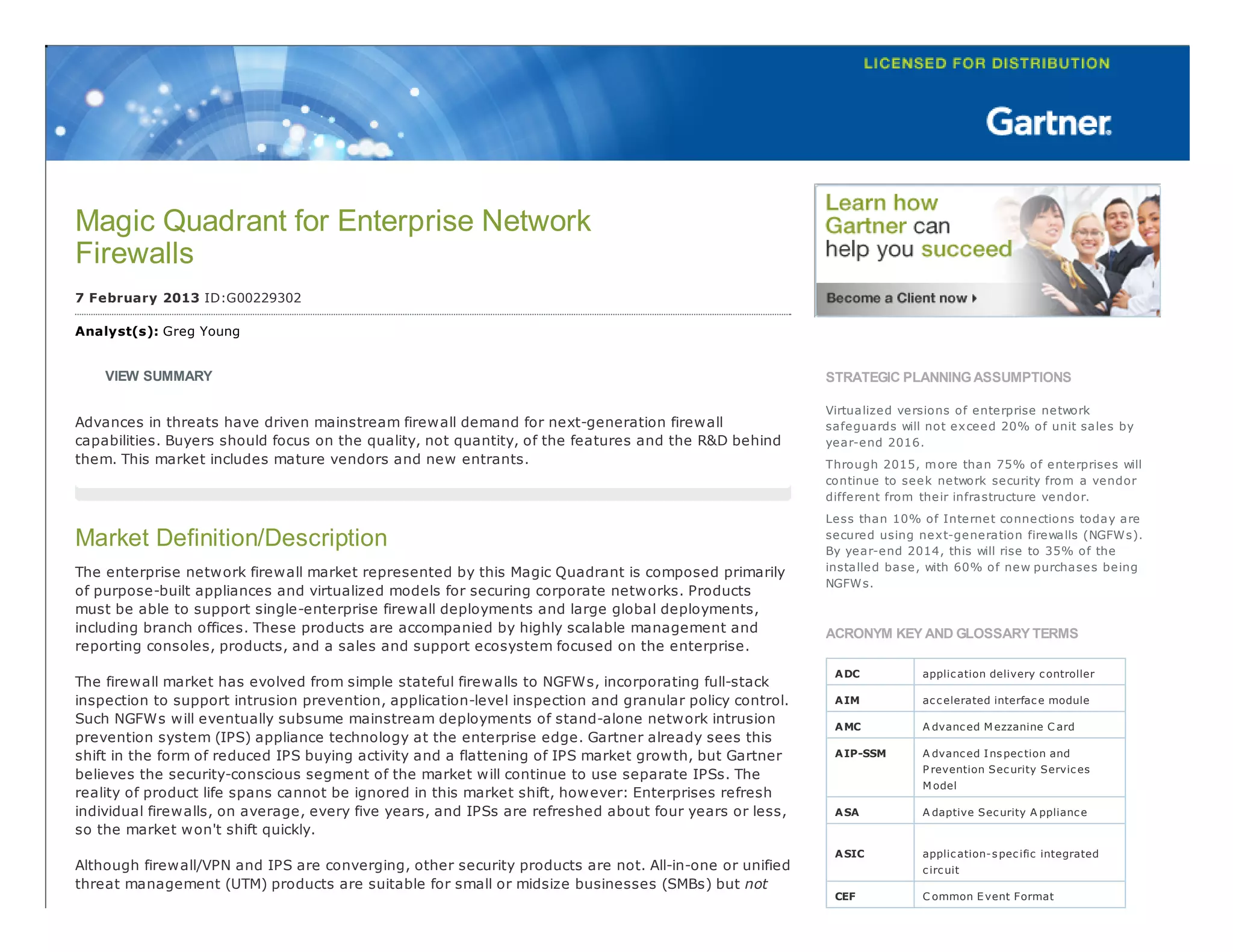 G02.2013 magic quadrant for enterprise network firewall | PPT