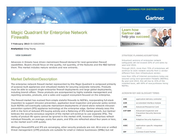G02.2013 magic quadrant for enterprise network firewall | PPT