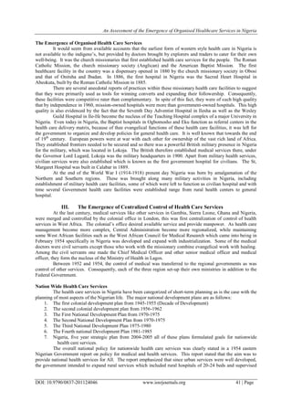 An Assessment of the Emergence of Organised Healthcare Services in ...