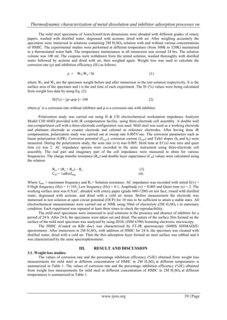 Thermodynamic characterization of metal dissolution and inhibitor adsorption processes on mild ...