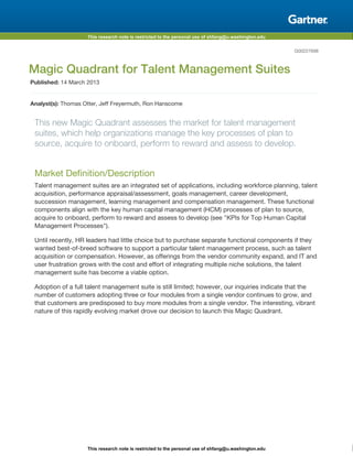 G03.2013 magic quadrant talent management suites | PDF