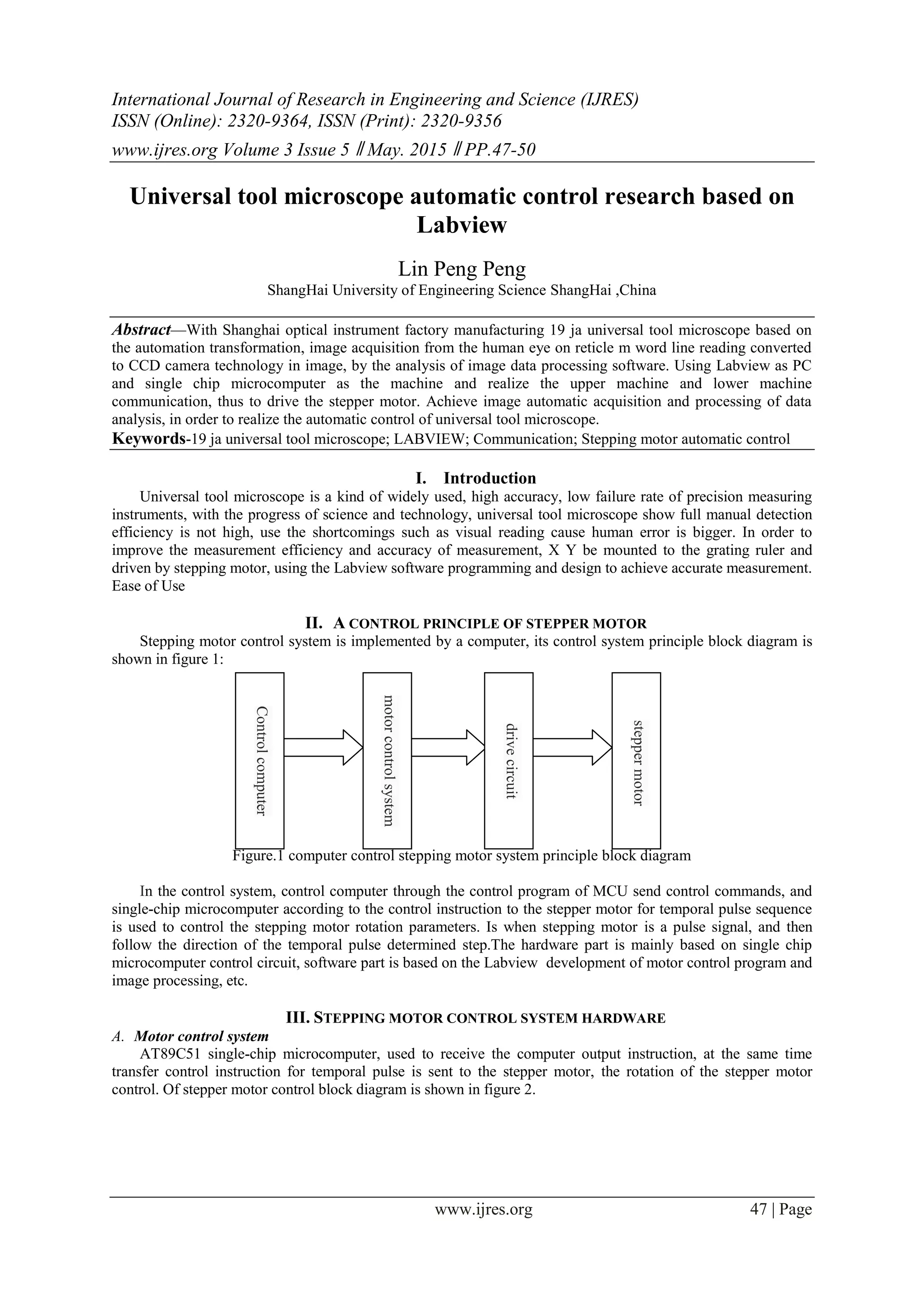 Universal tool microscope automatic control research based on Labview | PDF