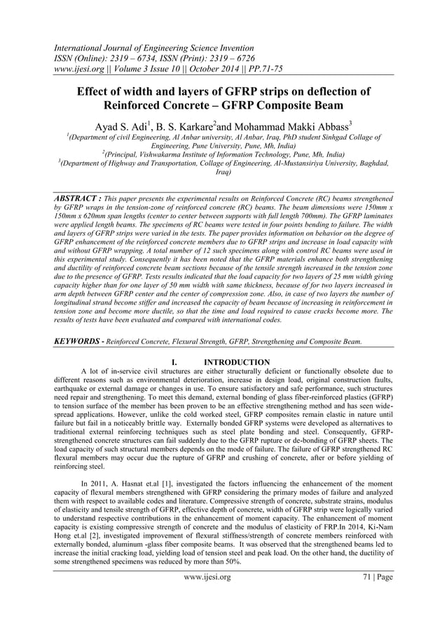 Effect of width and layers of GFRP strips on deflection of Reinforced ...