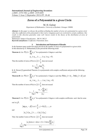 Zeros of a Polynomial in a given Circle | PDF | Science