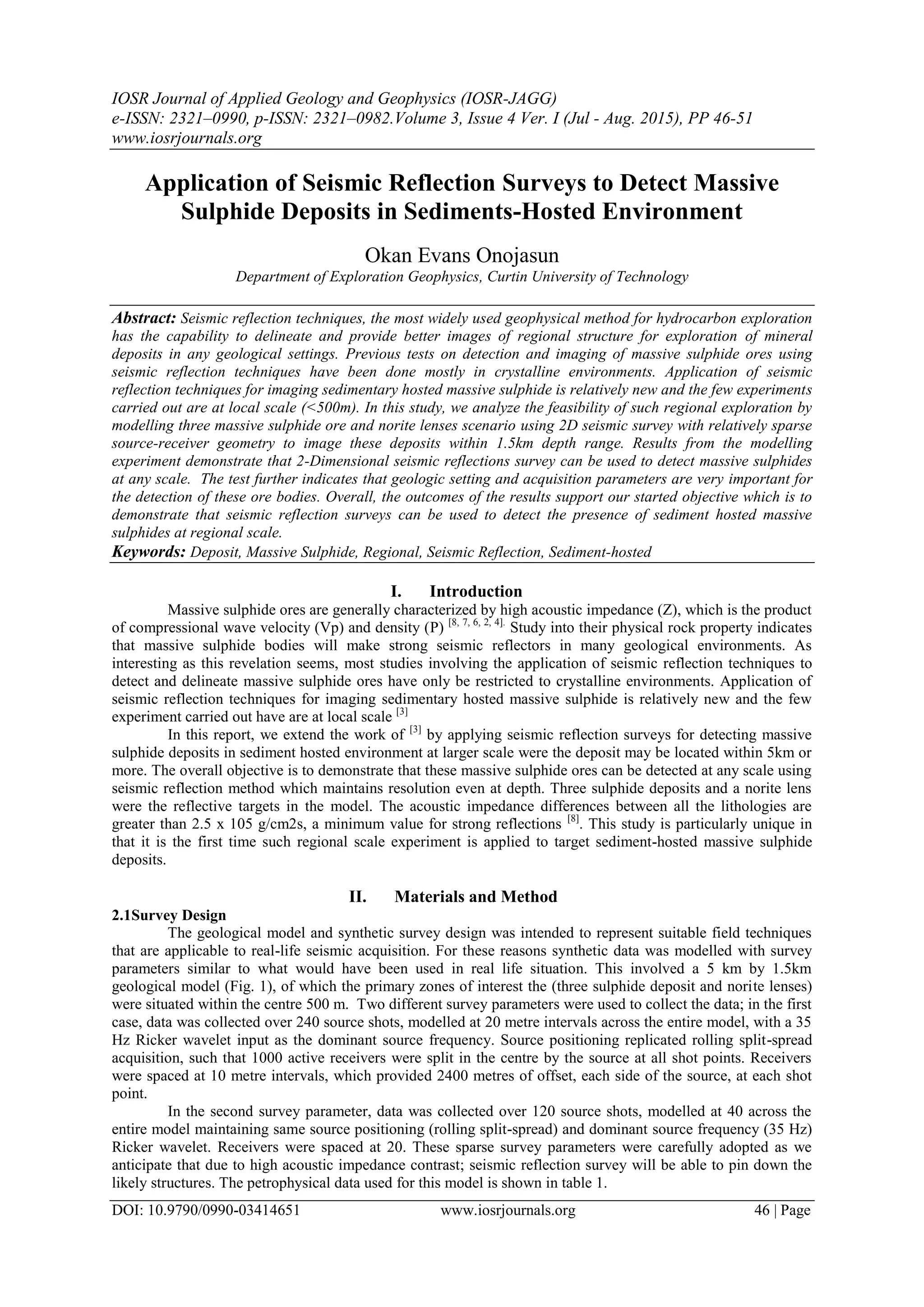Application of Seismic Reflection Surveys to Detect Massive Sulphide ...