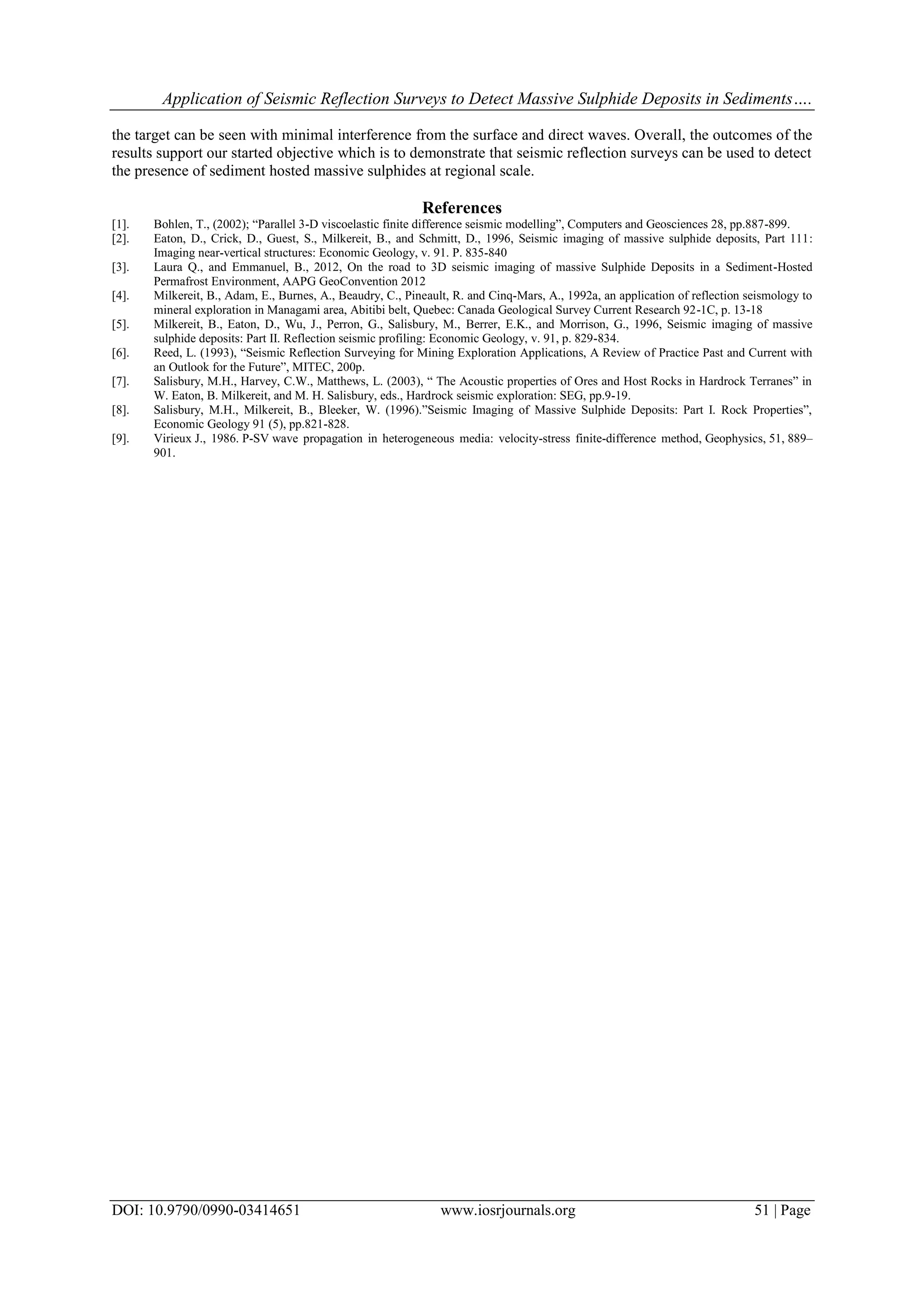 Application of Seismic Reflection Surveys to Detect Massive Sulphide Deposits in Sediments ...