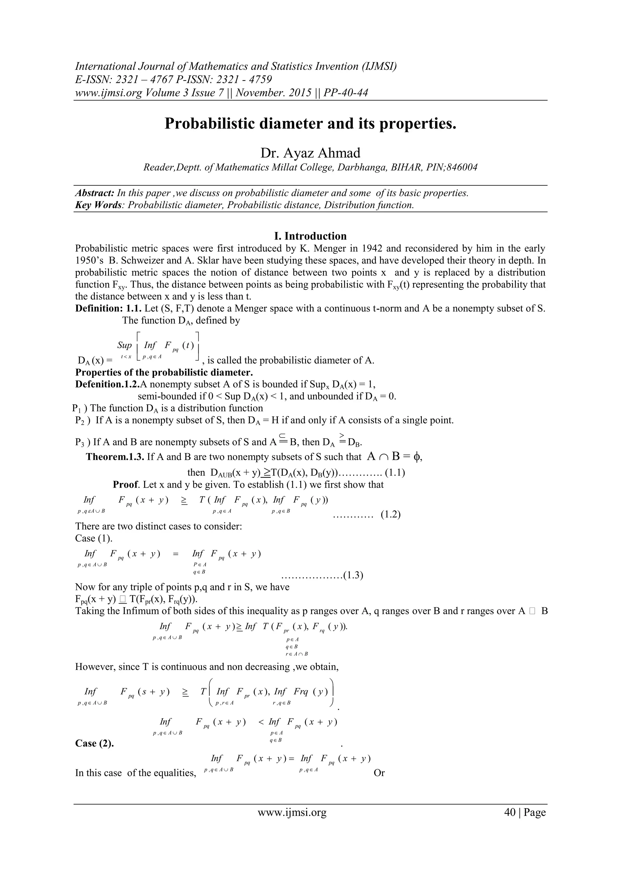 Probabilistic diameter and its properties. | PDF