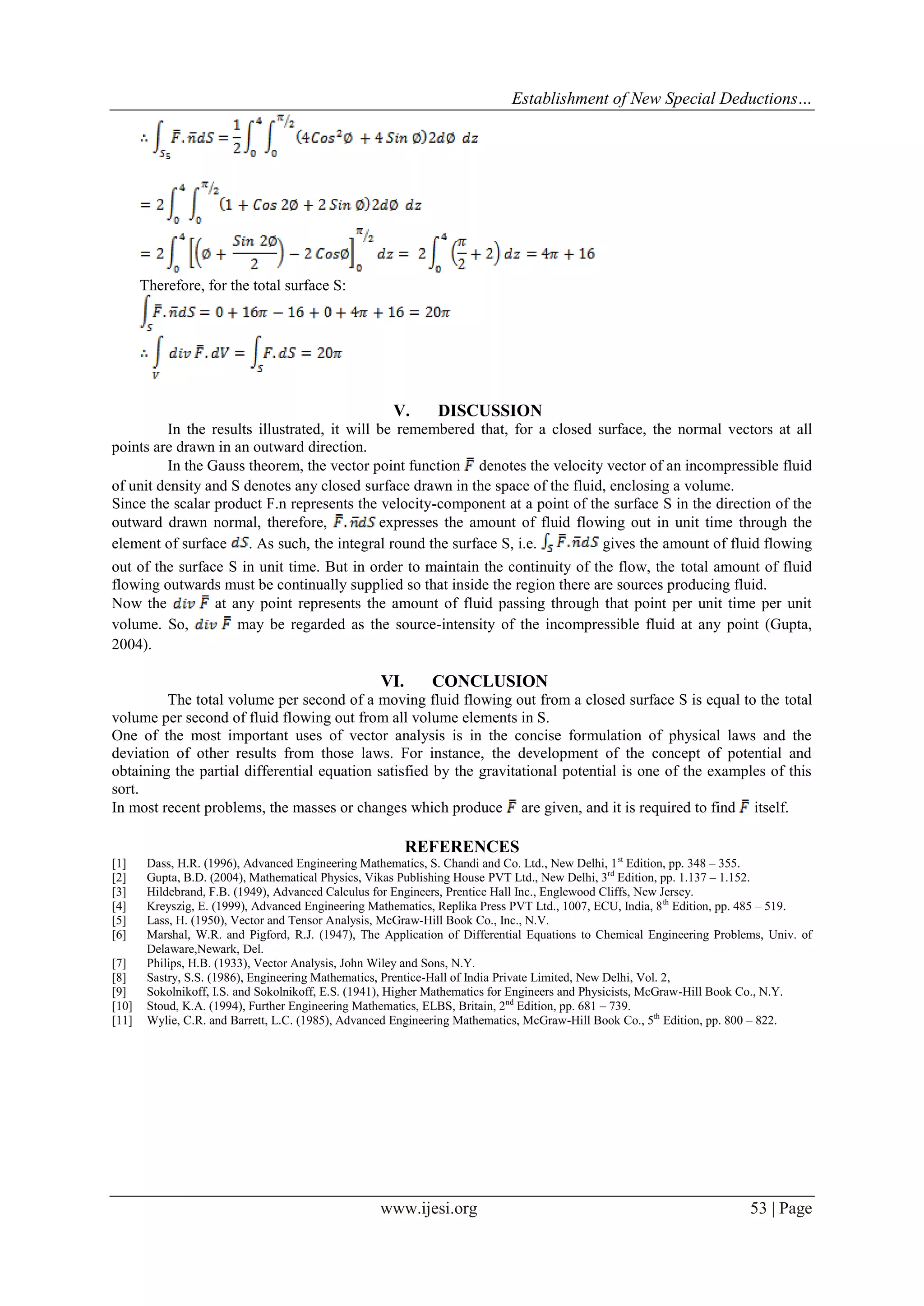 Establishment of New Special Deductions from Gauss Divergence Theorem ...