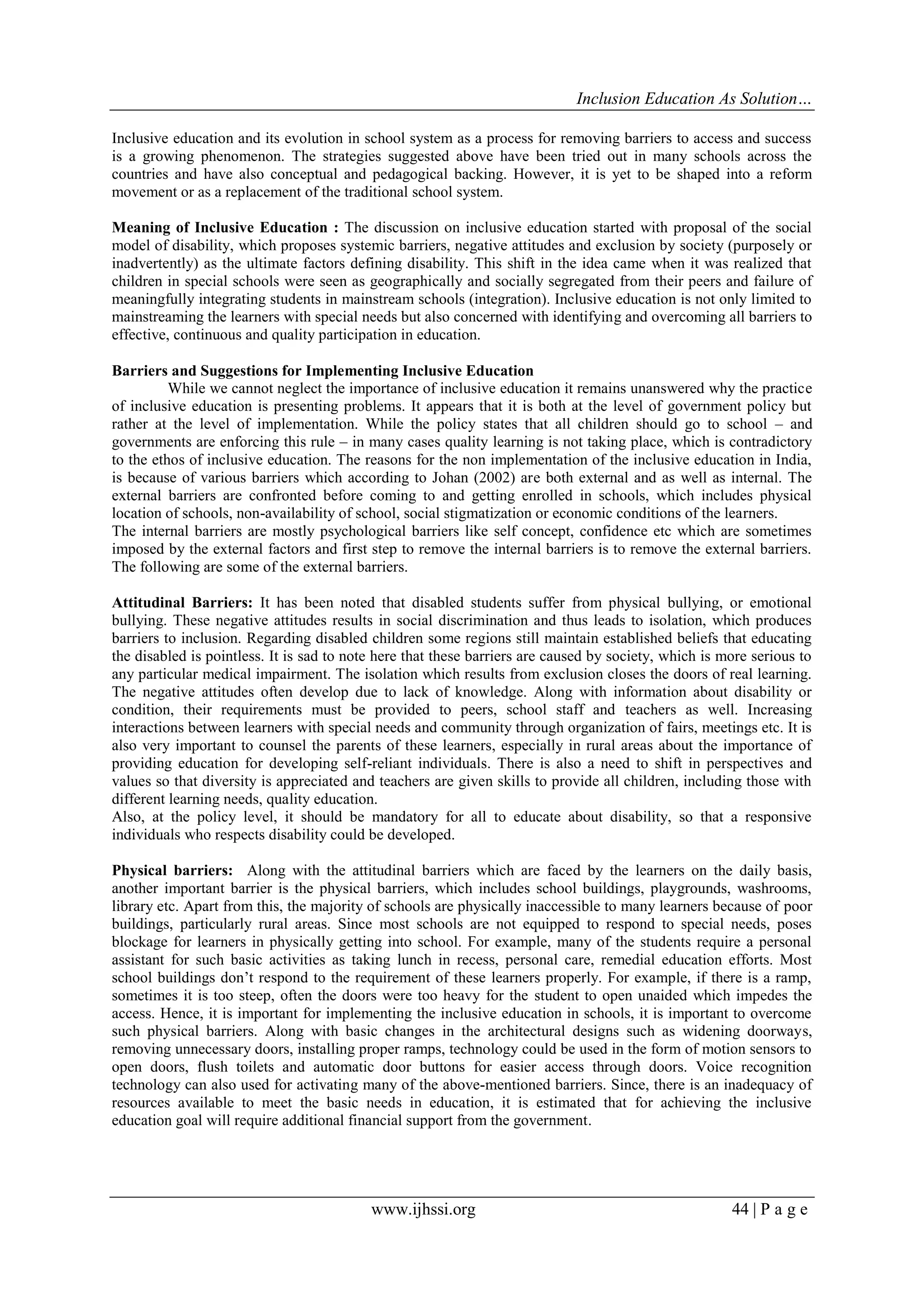 Inclusion Education As Solution To Barriers Of Cwsn And Answer For ...