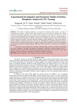 Experimental Investigation and Parametric Studies of Surface Roughness Analysis in CNC Turning | PDF