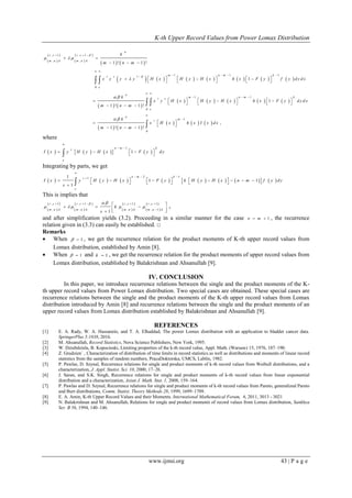K-th Upper Record Values from Power Lomax Distribution | PDF