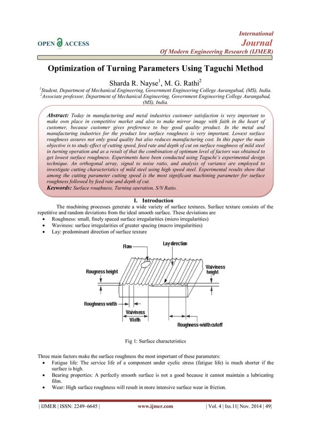 Optimization of Turning Parameters Using Taguchi Method | PDF