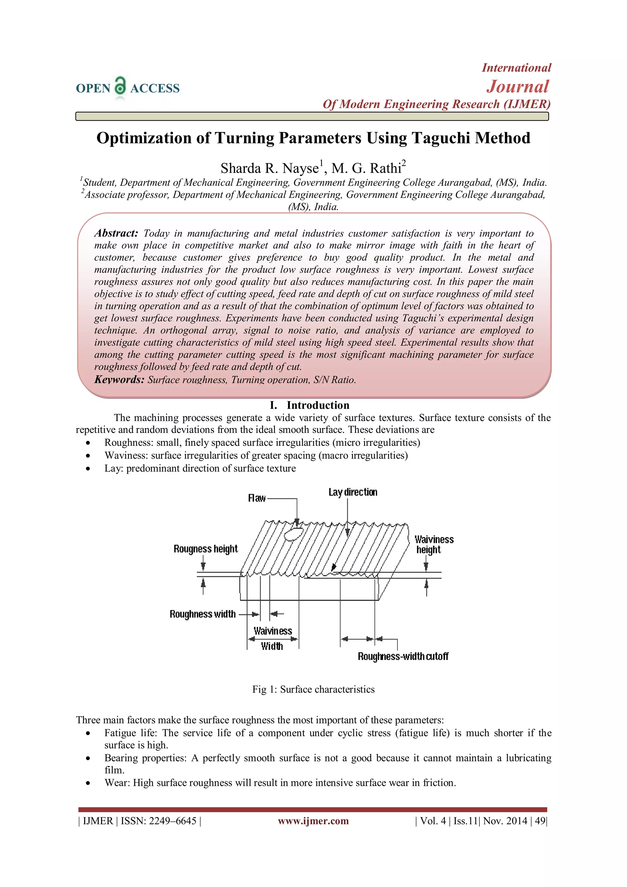 Optimization of Turning Parameters Using Taguchi Method | PDF