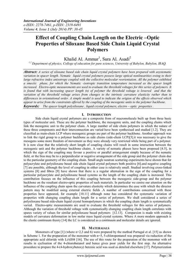 Effect of Coupling Chain Length on the Electric –Optic Properties of Siloxane Based Side Chain ...