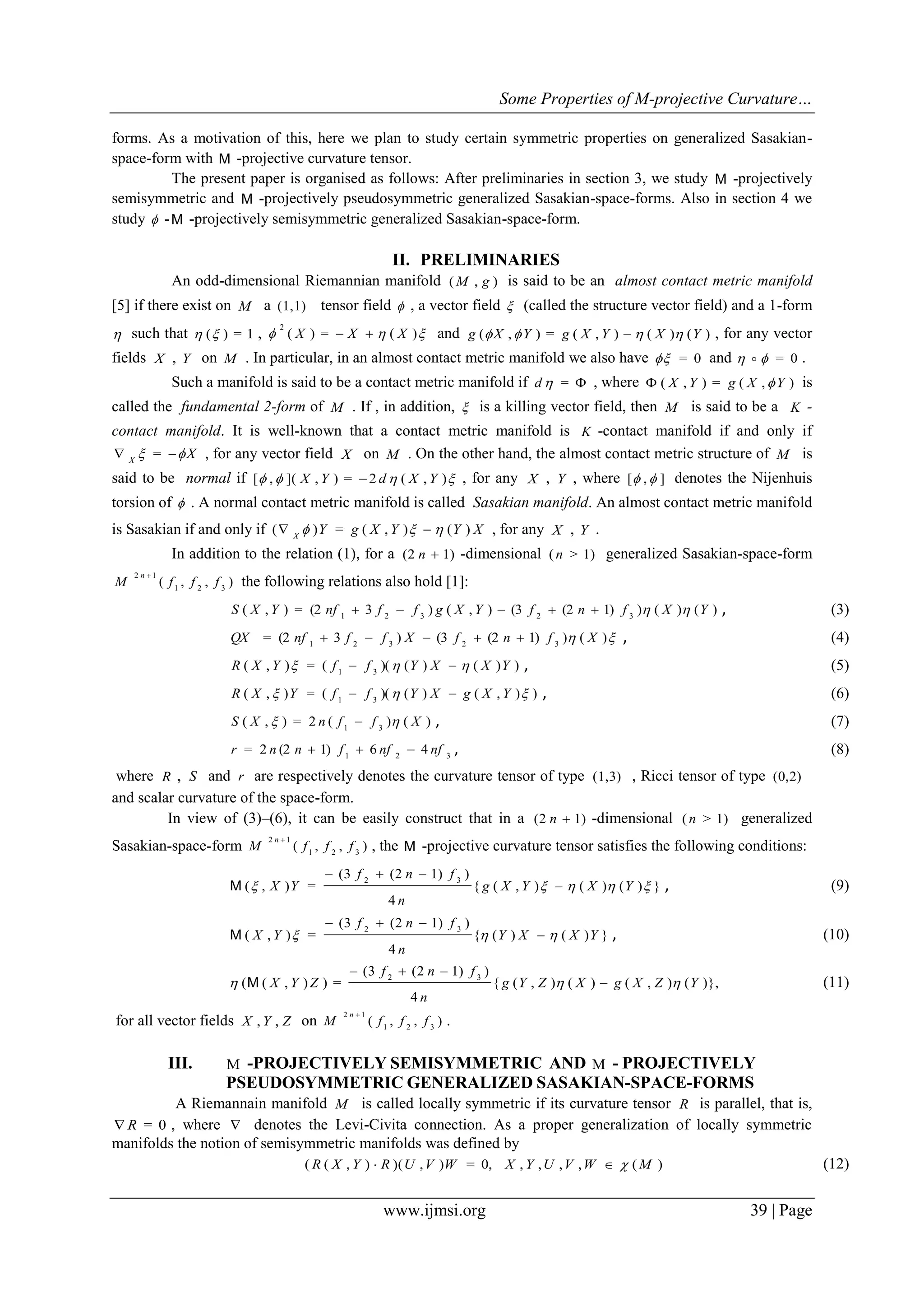 Some Properties of M-projective Curvature Tensor on Generalized Sasakian-Space-Forms | PDF