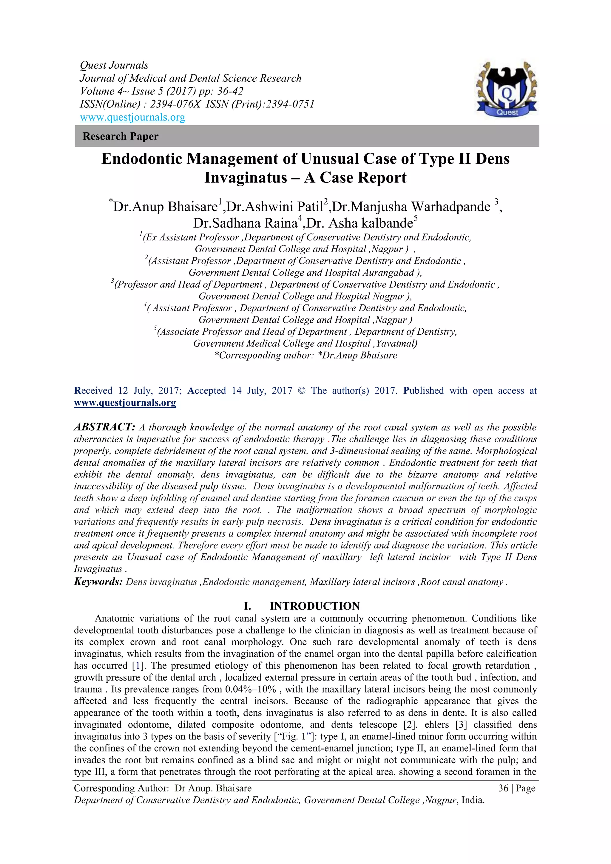 Endodontic Management of Unusual Case of Type II Dens Invaginatus – A ...