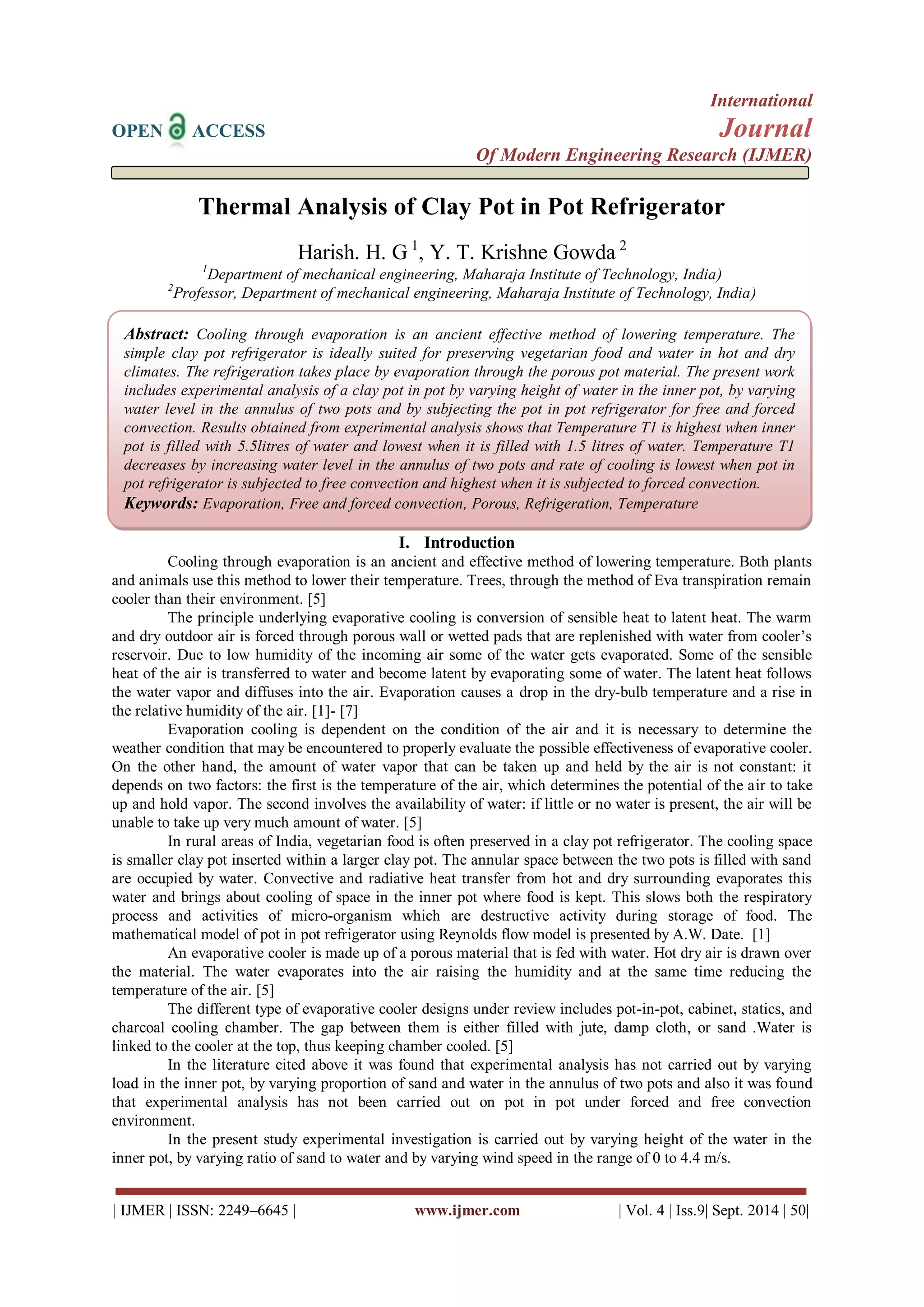 Thermal Analysis of Clay Pot in Pot Refrigerator | PDF