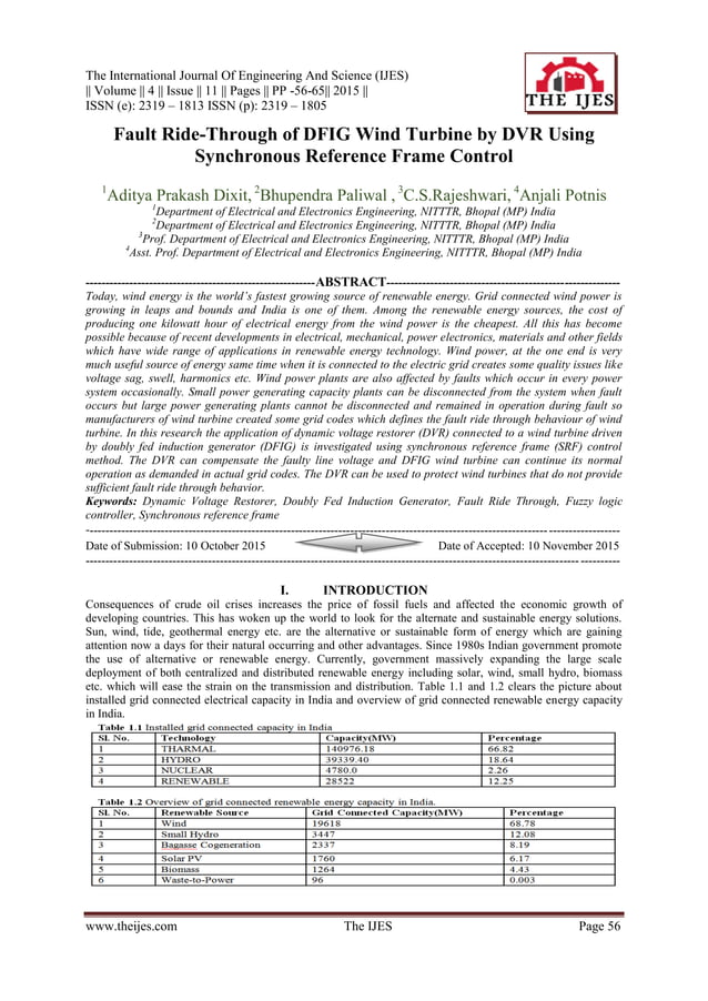 Fault Ride-Through of DFIG Wind Turbine by DVR Using Synchronous Reference Frame Control | PDF