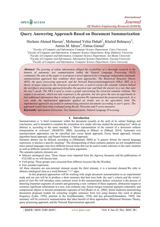 Query Answering Approach Based on Document Summarization | PDF | Search | Internet