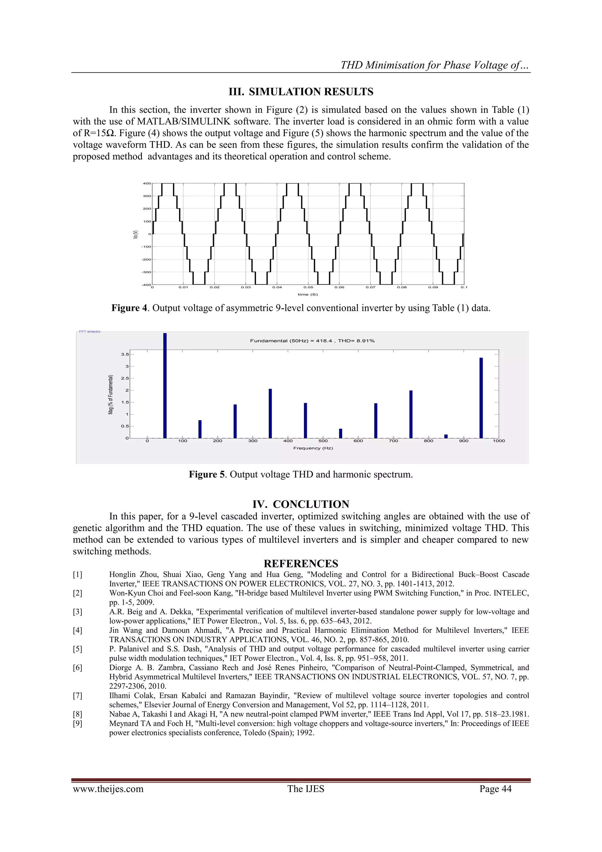 THD Minimisation for Phase Voltage of Multilevel Inverters Using Genetic Algorithm | PDF