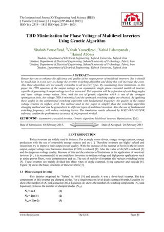 THD Minimisation for Phase Voltage of Multilevel Inverters Using Genetic Algorithm | PDF | Home ...
