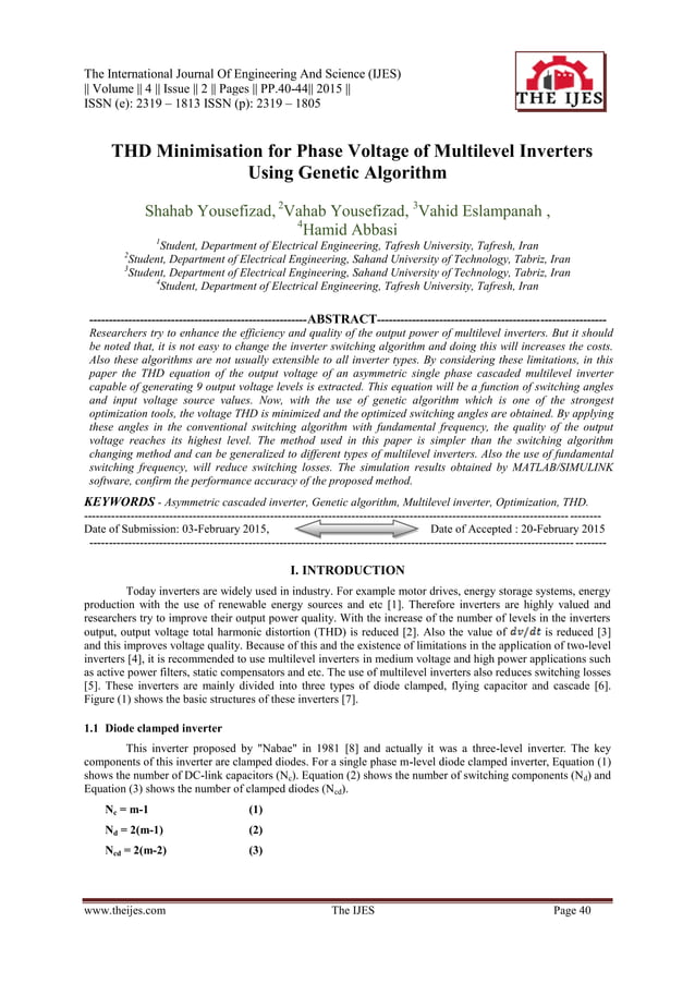 THD Minimisation for Phase Voltage of Multilevel Inverters Using Genetic Algorithm | PDF | Home ...