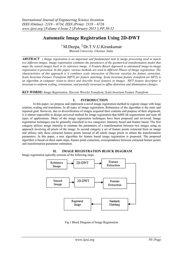 Automatic Image Registration Using 2D-DWT | PDF