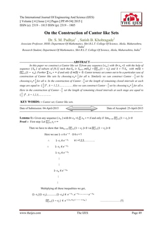 On the Construction of Cantor like Sets | PDF