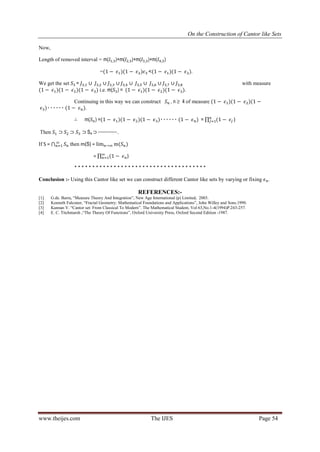 On the Construction of Cantor like Sets | PDF