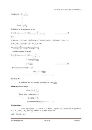 On the Construction of Cantor like Sets | PDF