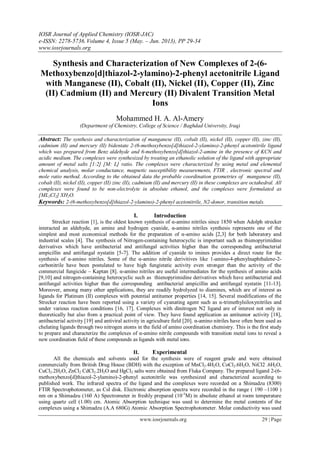 Synthesis and Characterization of New Complexes of 2-(6-Methoxybenzo[d]thiazol-2-ylamino)-2 ...