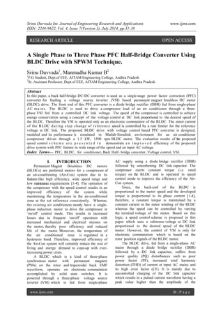A Single Phase to Three Phase PFC Half-Bridge Converter Using BLDC Drive with SPWM Technique | PDF