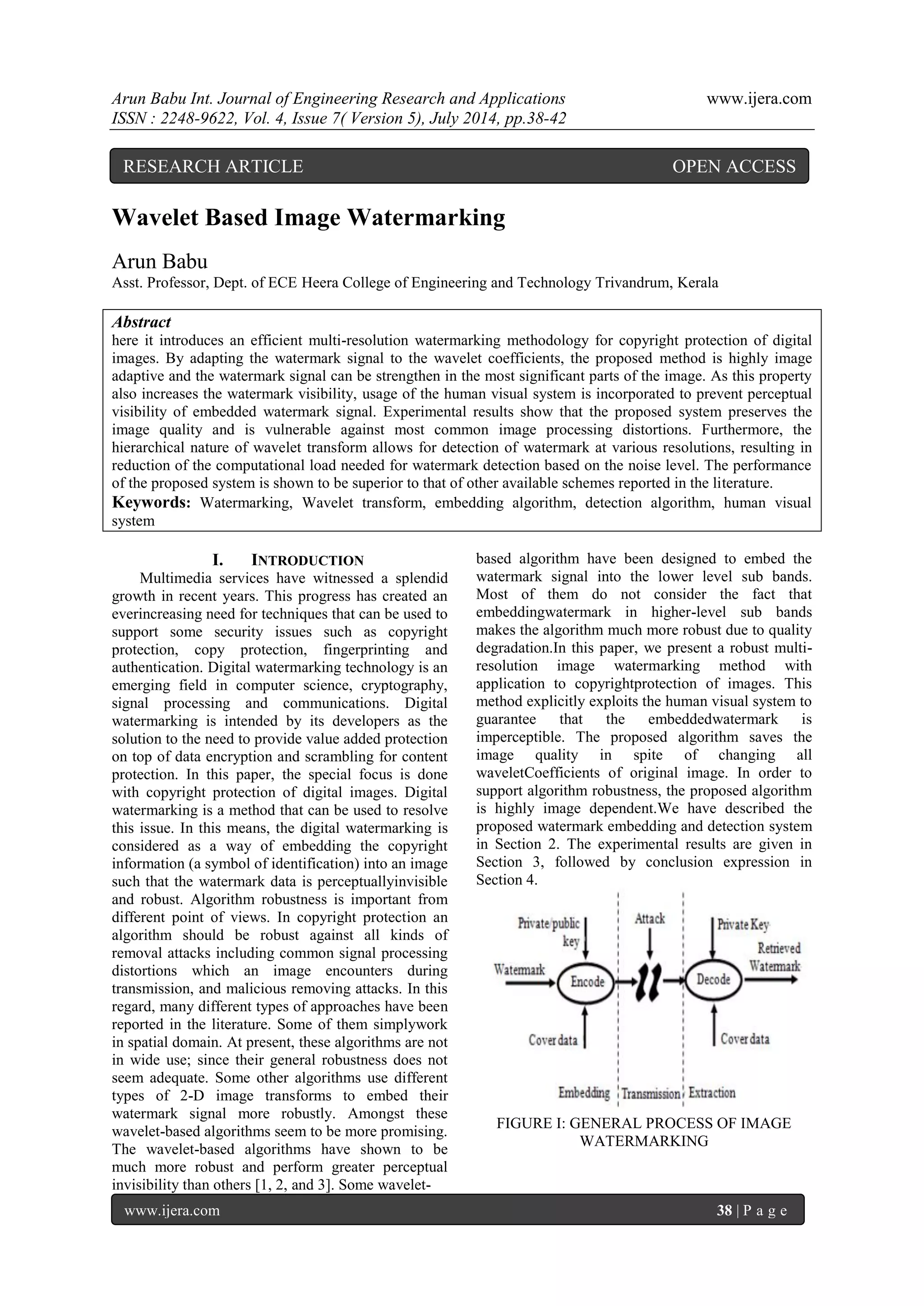 Wavelet Based Image Watermarking | PDF