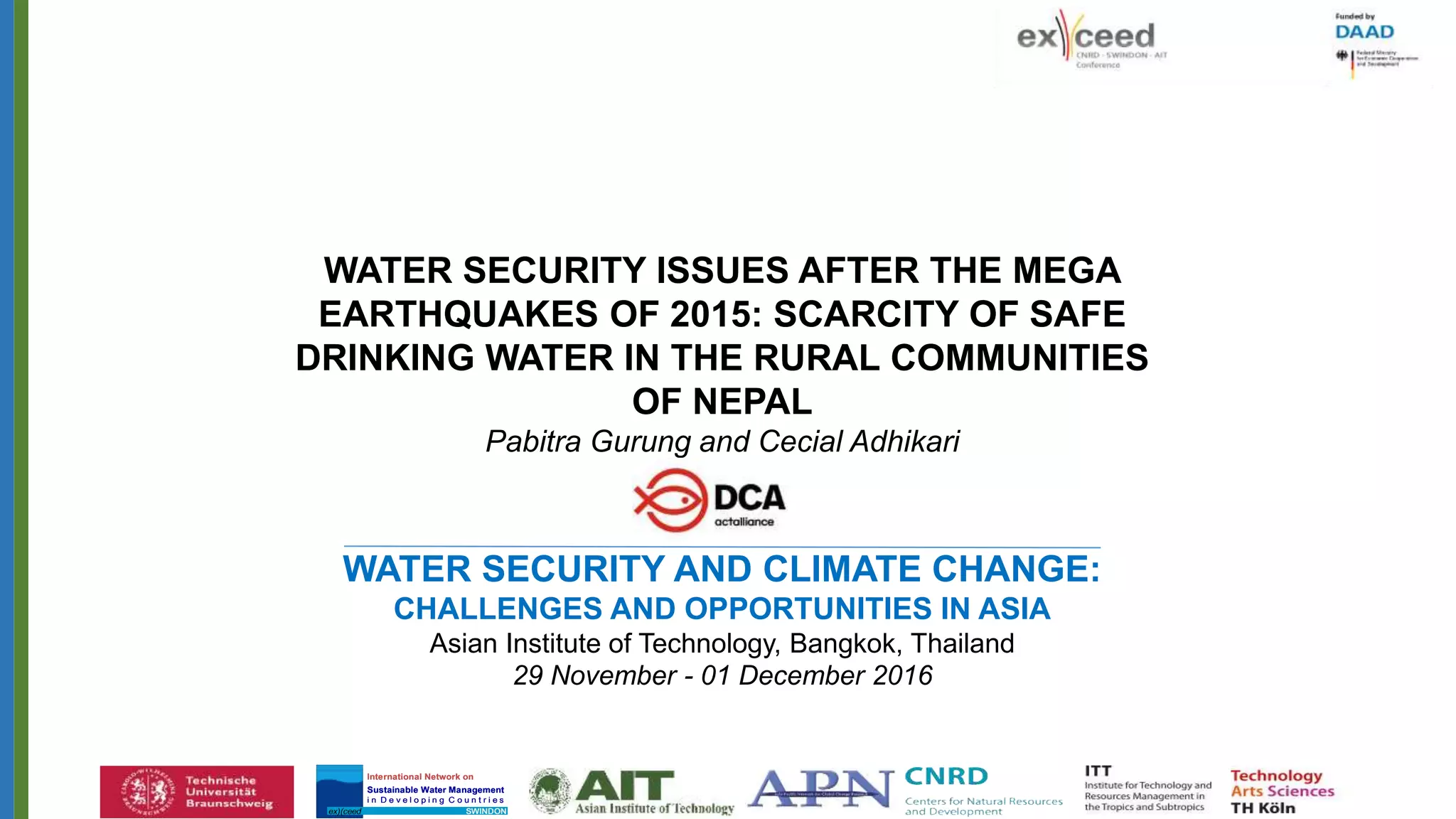 Water security issues after the mega earthquakes of 2015: Scarcity of ...